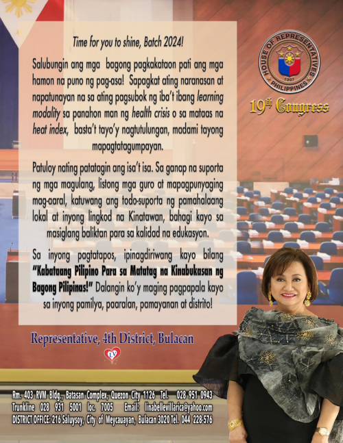 Graduation Message 2024 – Cong. Linabelle Ruth R. Villarica - SDO ...